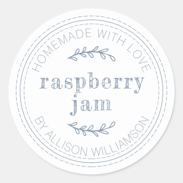 Rustic Homemade Jam Can Vintage Blue Jar Classic Round Sticker | Zazzle