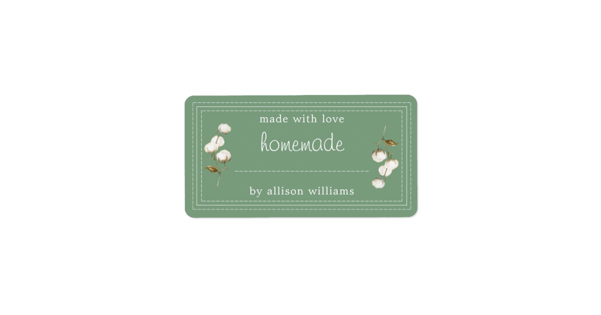 Rustic Homemade Label Cotton Sprig Green | Zazzle