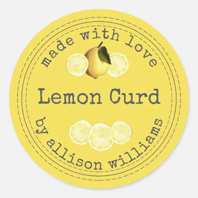 Rustic Homemade Lemon Curd Yellow Classic Round Sticker | Zazzle