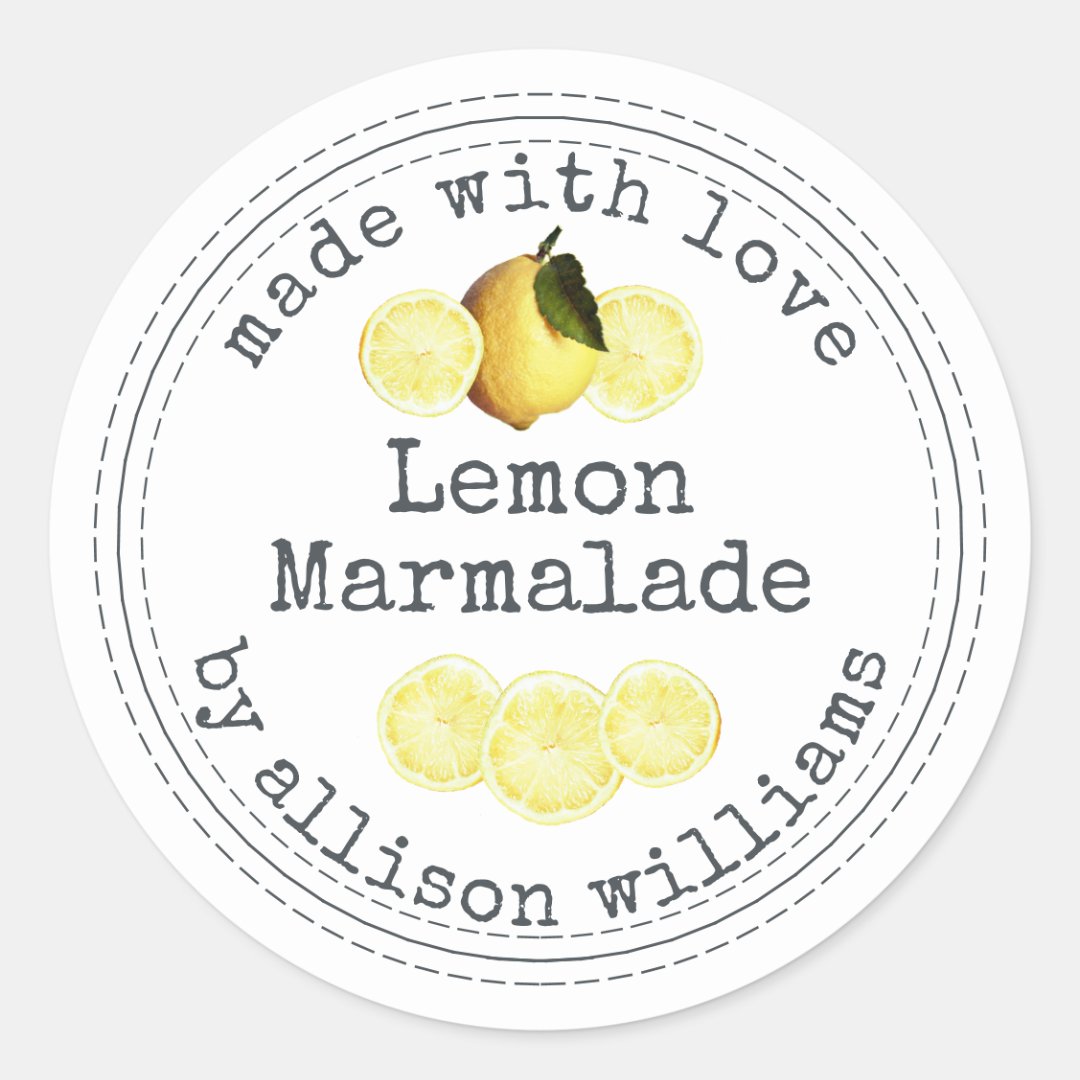 Rustic Homemade Lemon Marmalade White Classic Round Sticker | Zazzle