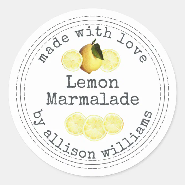 Rustic Homemade Lemon Marmalade White Classic Round Sticker | Zazzle