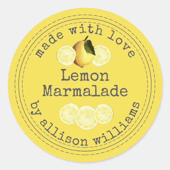 Rustic Homemade Lemon Marmalade Yellow Classic Round Sticker | Zazzle