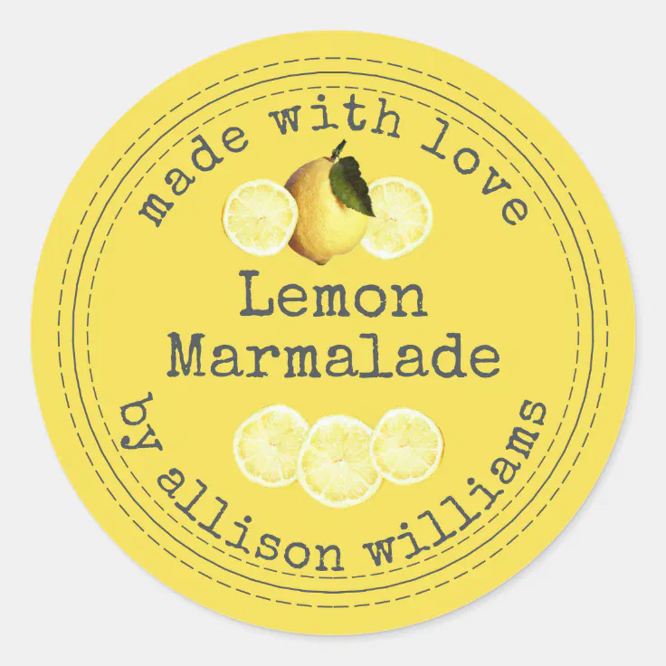 Rustic Homemade Lemon Marmalade Yellow Classic Round Sticker | Zazzle