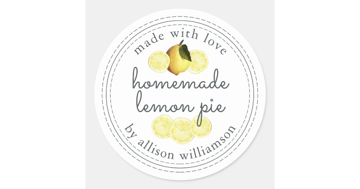 Rustic Homemade Lemon Pie White Classic Round Sticker | Zazzle