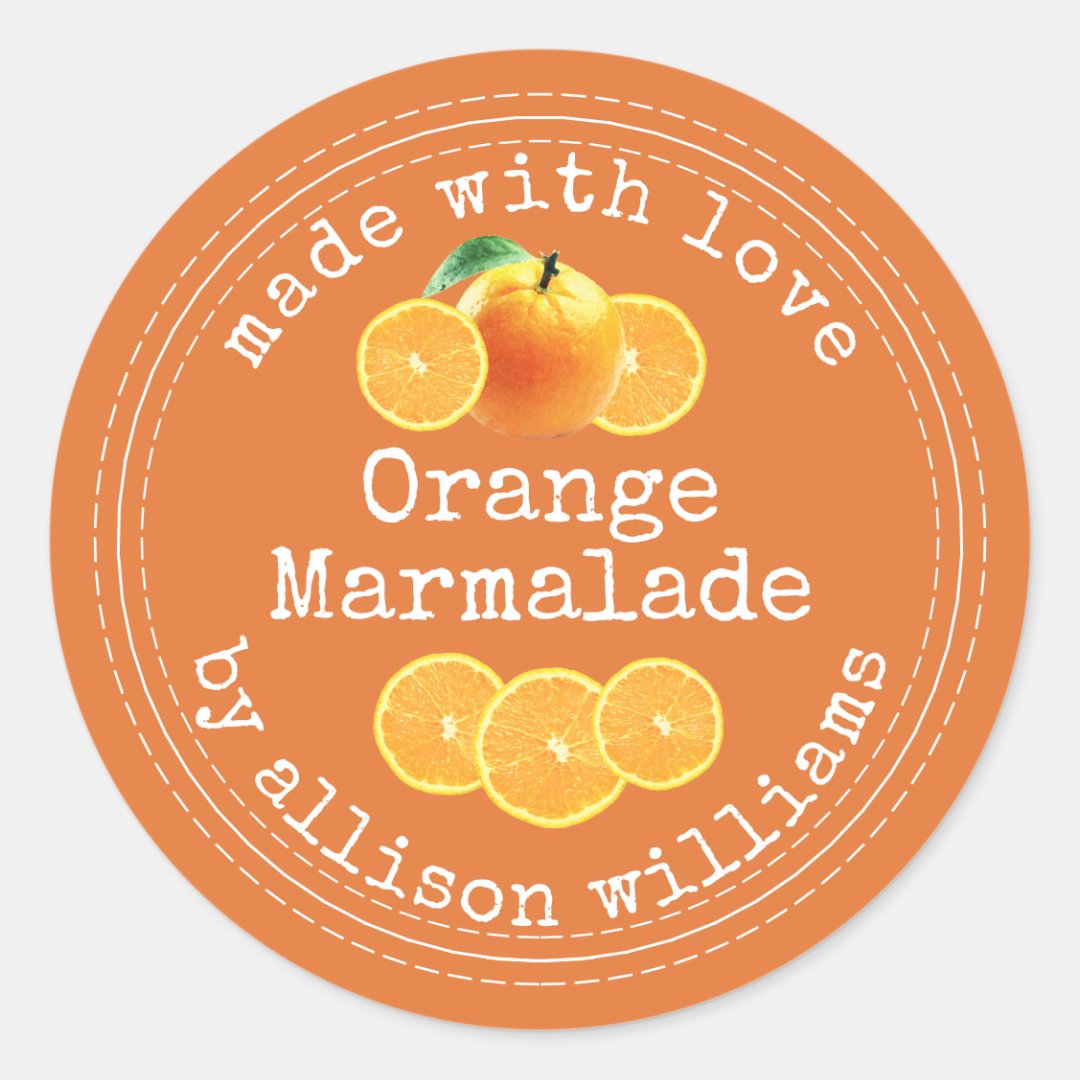 Rustic Homemade Orange Marmalade Classic Round Sticker | Zazzle