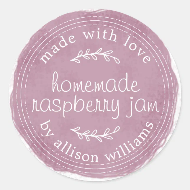 Rustic Homemade Raspberry Jam Canning Purple Jar Classic Round Sticker ...