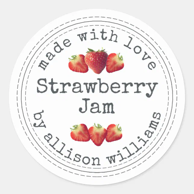 Rustic Homemade Strawberry Jam Classic Round Sticker | Zazzle