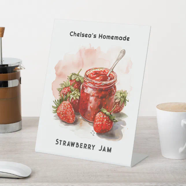 Rustic Homemade Strawberry Jam Mason Jar Pedestal Sign | Zazzle