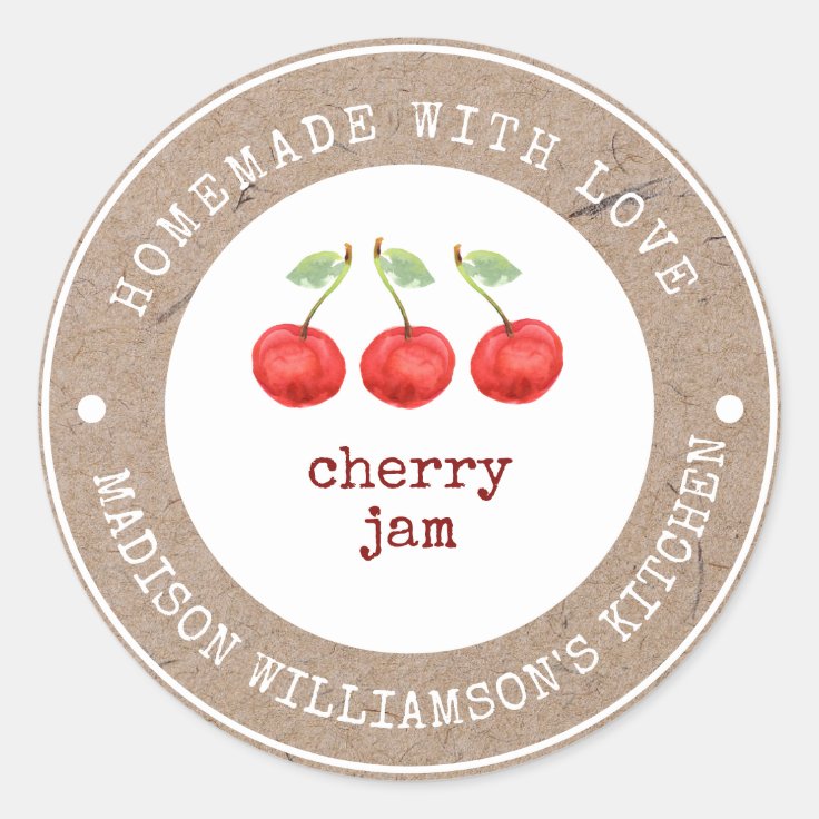 Rustic Homemade with Love | Cherry Jam Label | Zazzle