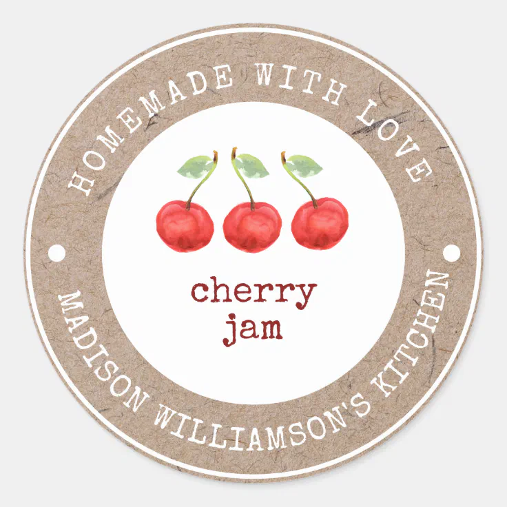 Rustic Homemade with Love | Cherry Jam Label | Zazzle