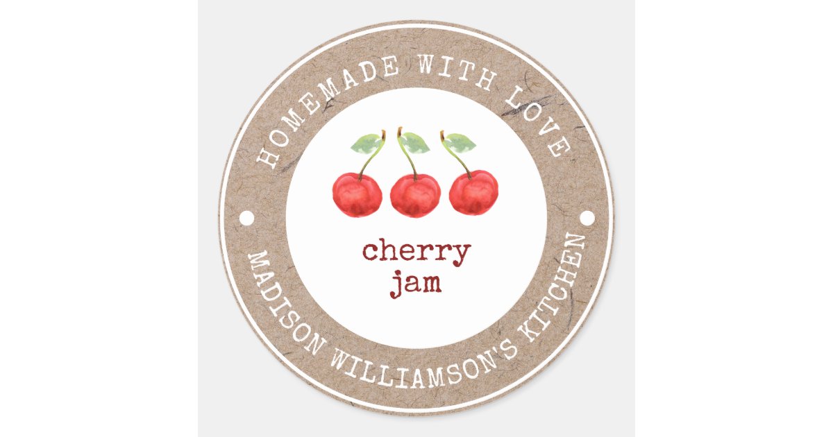 Rustic Homemade with Love | Cherry Jam Label | Zazzle