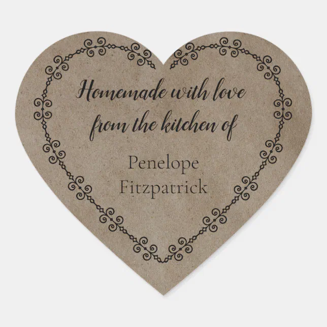 Rustic Homemade with Love from Your Kitchen Kraft Heart Sticker | Zazzle