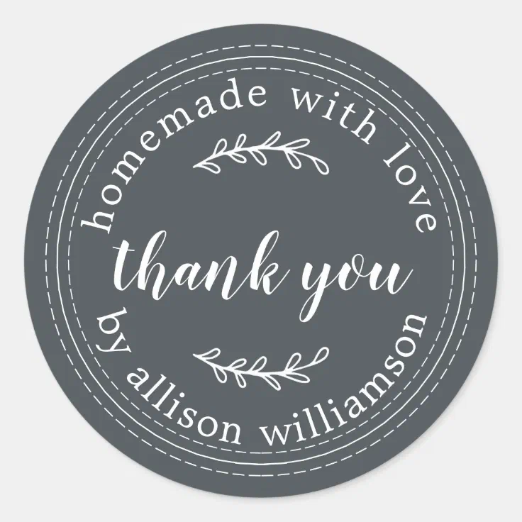 Rustic Homemade With Love Kraft Paper Thank You Classic Round Sticker ...