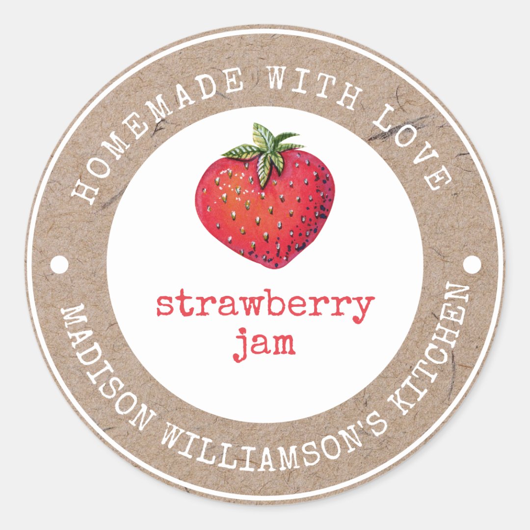 Rustic Homemade with Love | Strawberry Jam Label | Zazzle