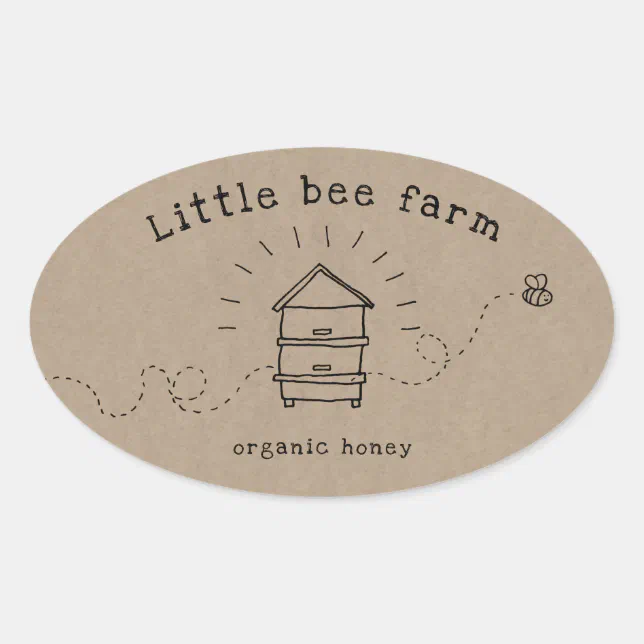 rustic honeybee beehive on brown paper oval sticker | Zazzle