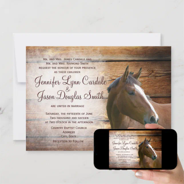 Rustic Horse Barn Wood Wedding Invitations | Zazzle