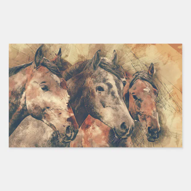 Rustic Horses Trio Rectangular Sticker | Zazzle