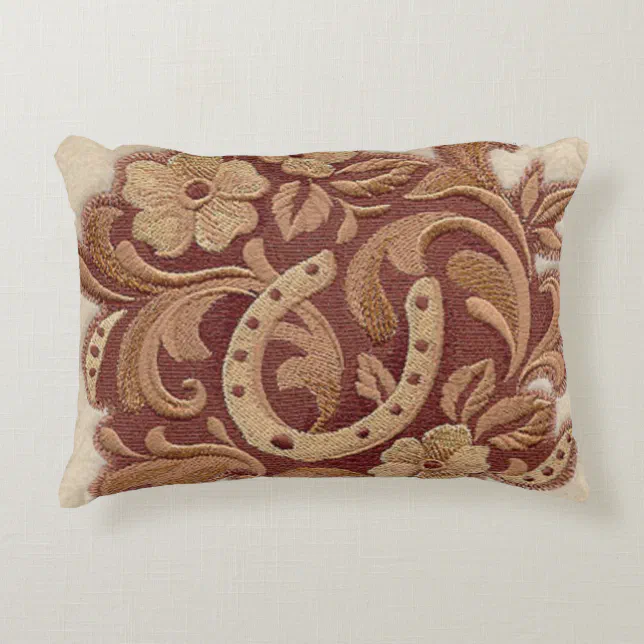 rustic horseshoe cowgirl western country floral decorative pillow | Zazzle