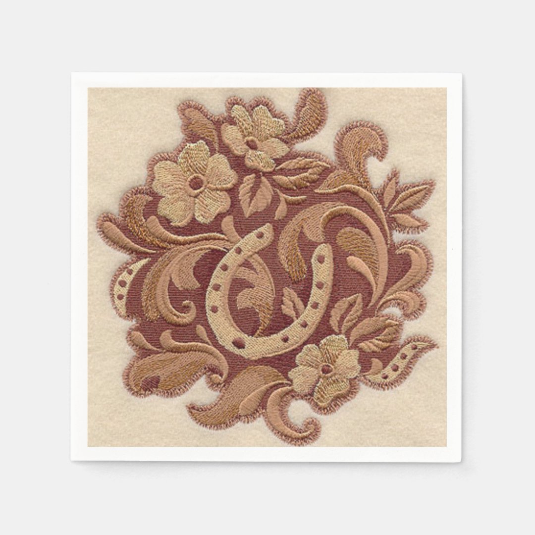 rustic horseshoe cowgirl western country floral paper napkins | Zazzle