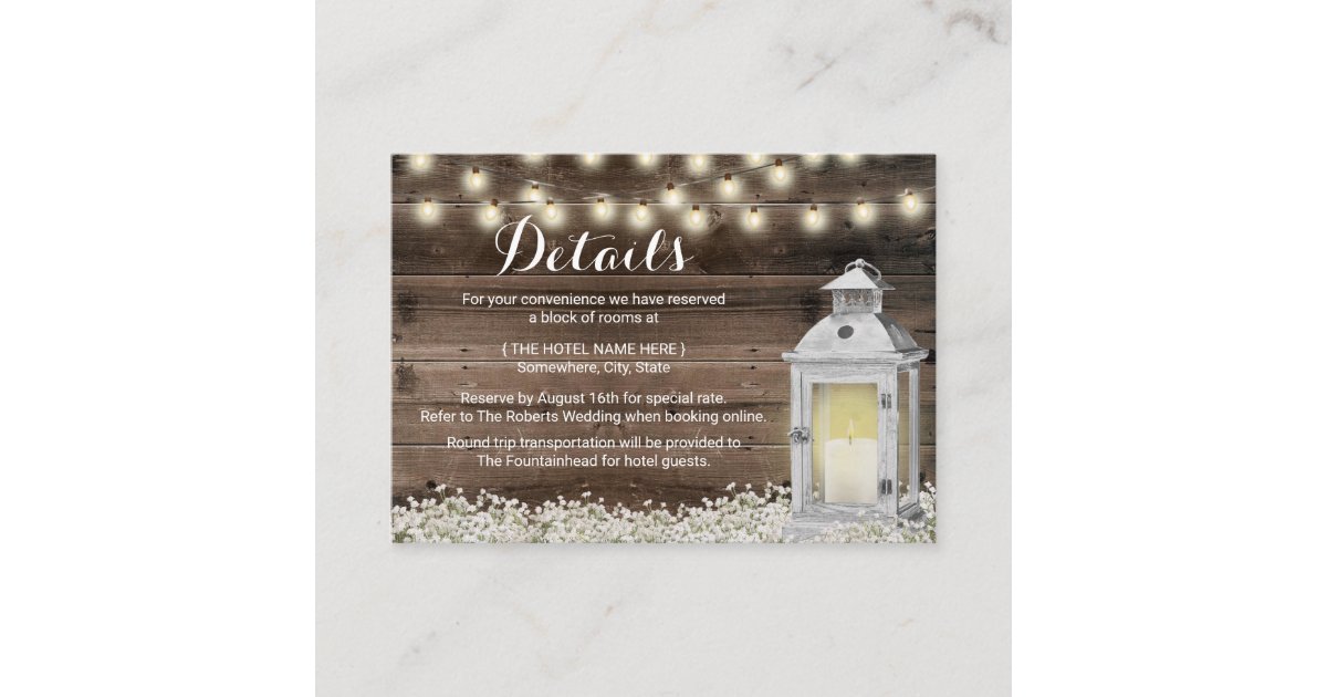 Rustic Hotel Accommodations Vintage Lantern Wooden Enclosure Card | Zazzle