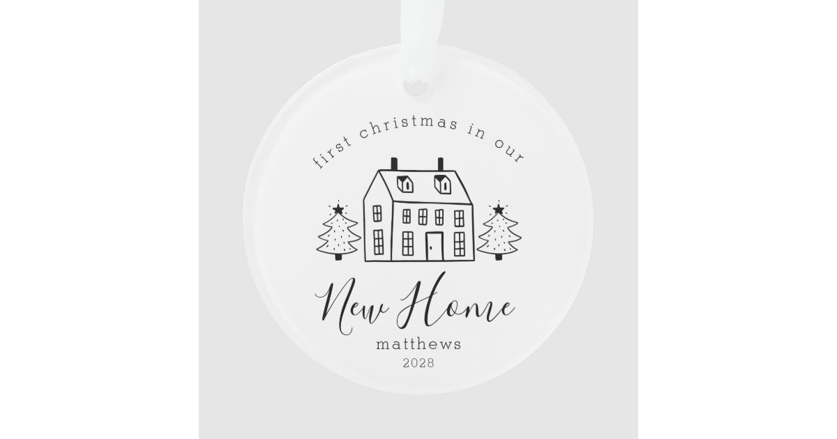 Rustic House and Trees First Christmas New Home Ornament | Zazzle
