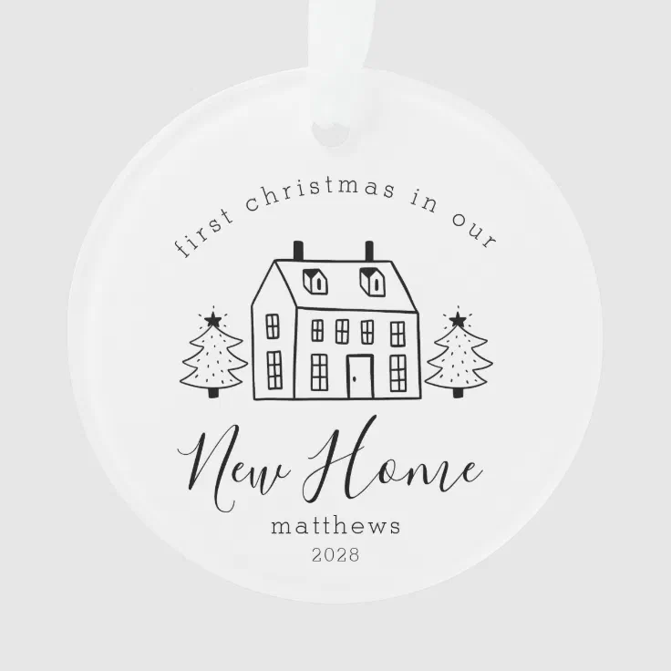 Rustic House and Trees First Christmas New Home Ornament | Zazzle