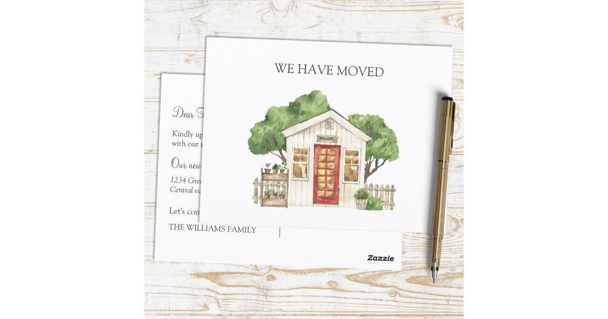 Rustic House Red Door Farmhouse We Have Moved Postcard | Zazzle