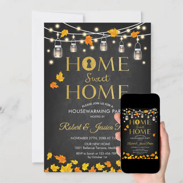 Rustic Housewarming Party - Chalkboard Fall Leaves Invitation | Zazzle