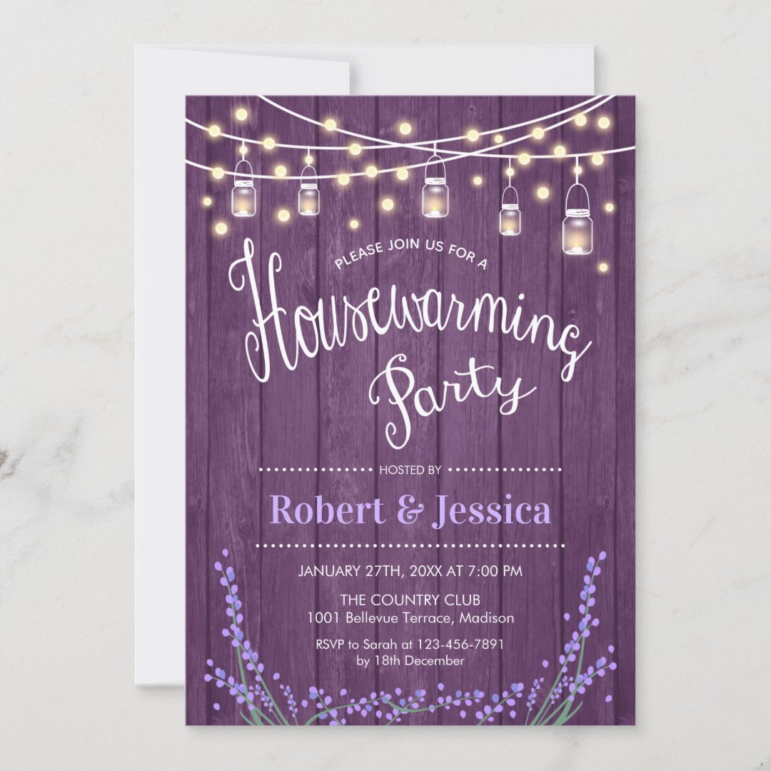 Rustic Housewarming Party - Lavender Purple Wood Invitation | Zazzle