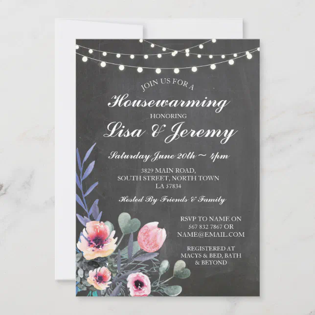 Rustic Housewarming Party Pink Flower Invite | Zazzle