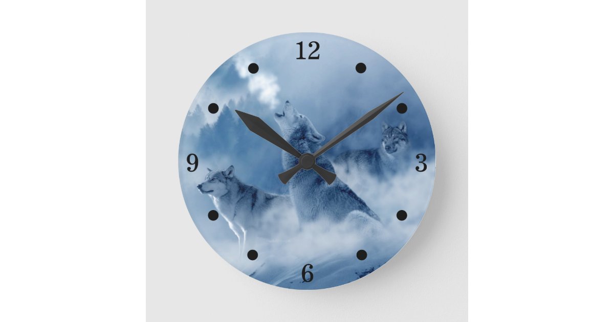 Rustic Howling Wolves Round Clock | Zazzle
