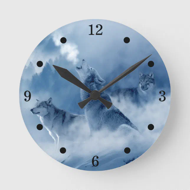 Rustic Howling Wolves Round Clock | Zazzle