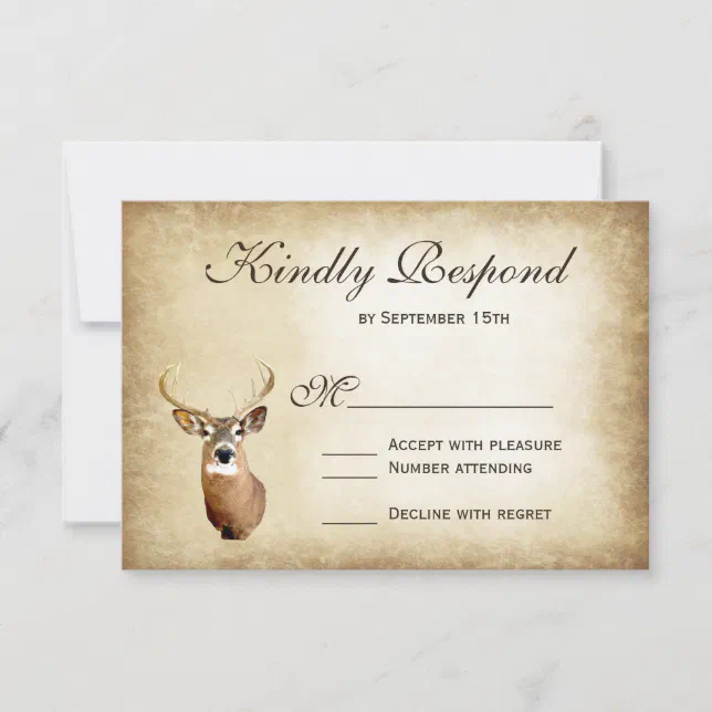 Rustic Hunting Deer Antlers Wedding RSVP Cards | Zazzle