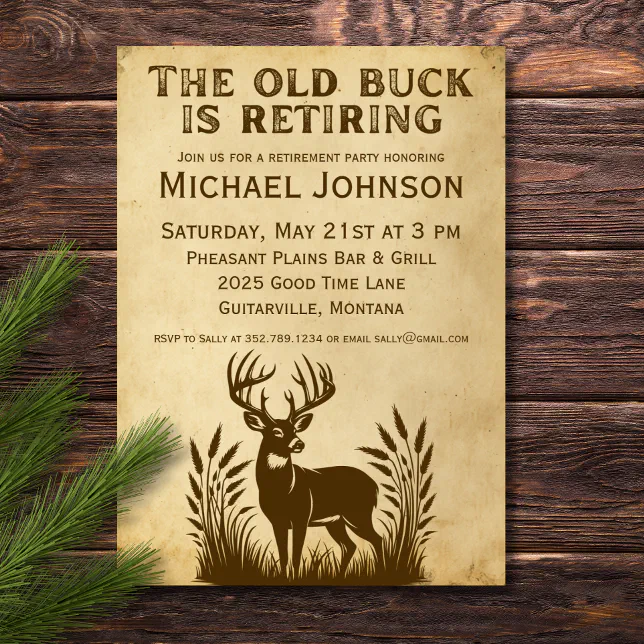 Rustic Hunting The Old Buck is Retiring Invitation | Zazzle
