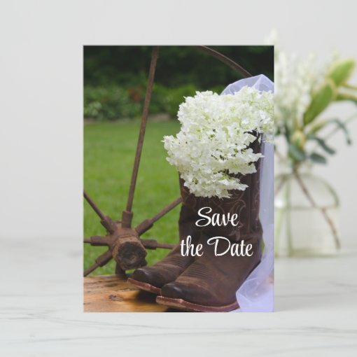 Rustic Hydrangea and Cowboy Boots Save the Date | Zazzle