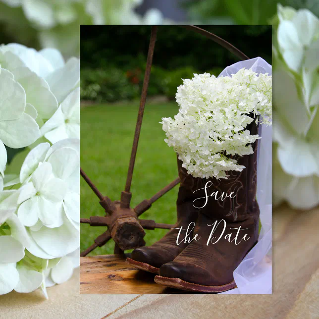 Rustic Hydrangea Cowboy Boots Save the Date | Zazzle