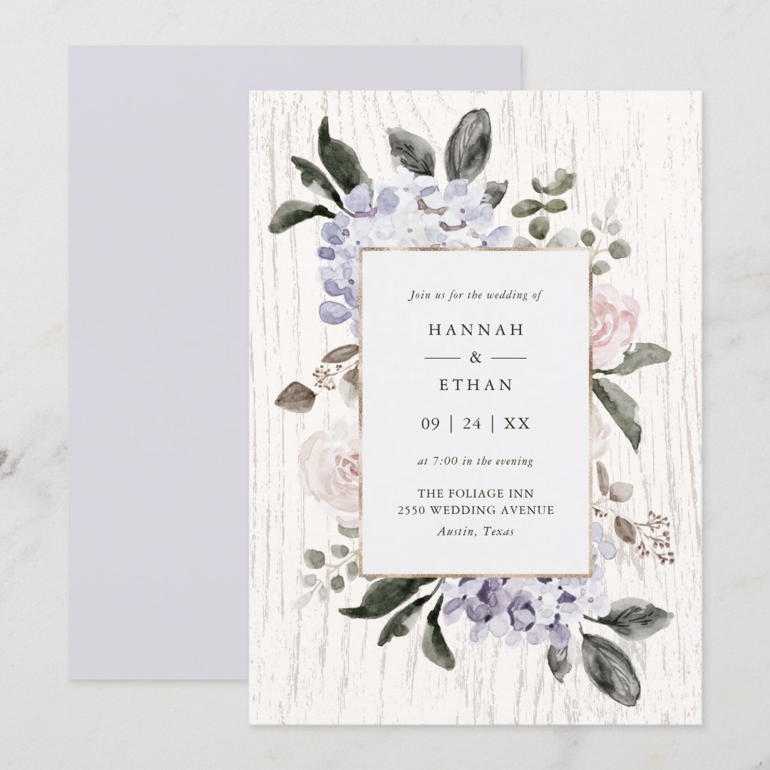 Rustic Hydrangea Floral | White Wood Look Wedding Invitation | Zazzle