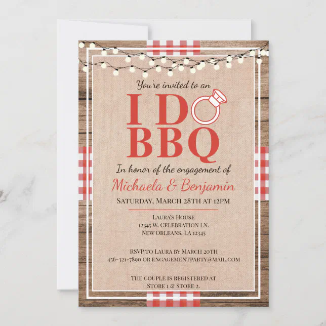 Rustic I Do BBQ Engagement Party Couples Shower Invitation | Zazzle