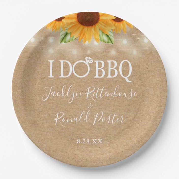 Rustic I Do BBQ Sunflower String Lights Engagement Paper Plates ...