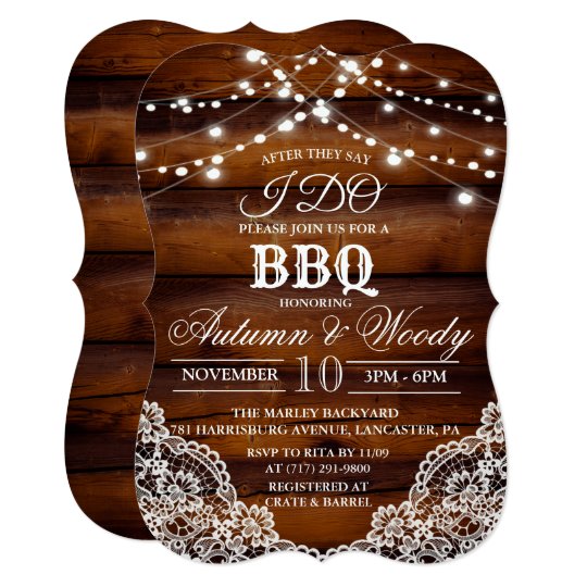 Rustic I DO Post BBQ Wood Invitation | Zazzle.com