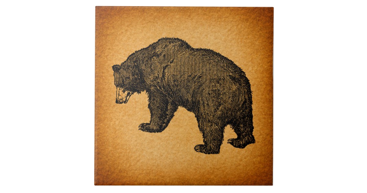 Rustic Illustrated Bear Art Ceramic Tile | Zazzle