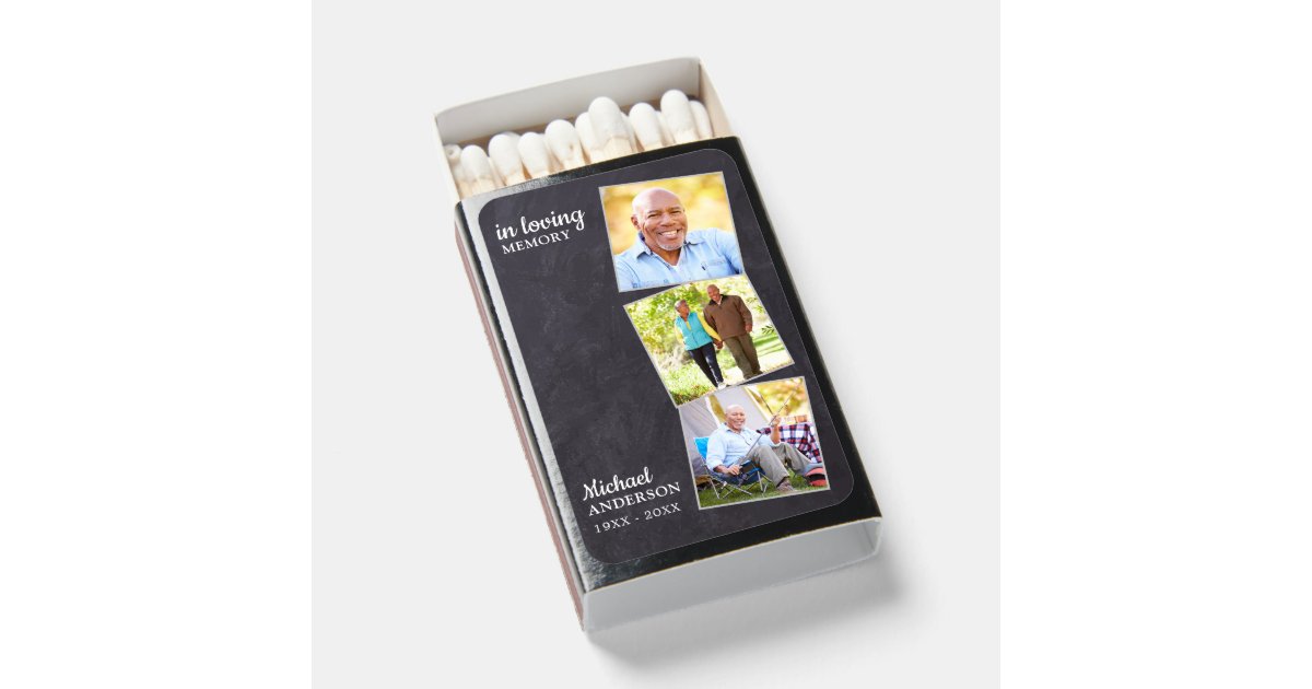 Rustic In Loving Memory 3 Photo Memorial Funeral Matchboxes | Zazzle