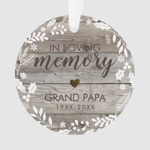 Rustic In Loving Memory Memorial Photo Ornament | Zazzle