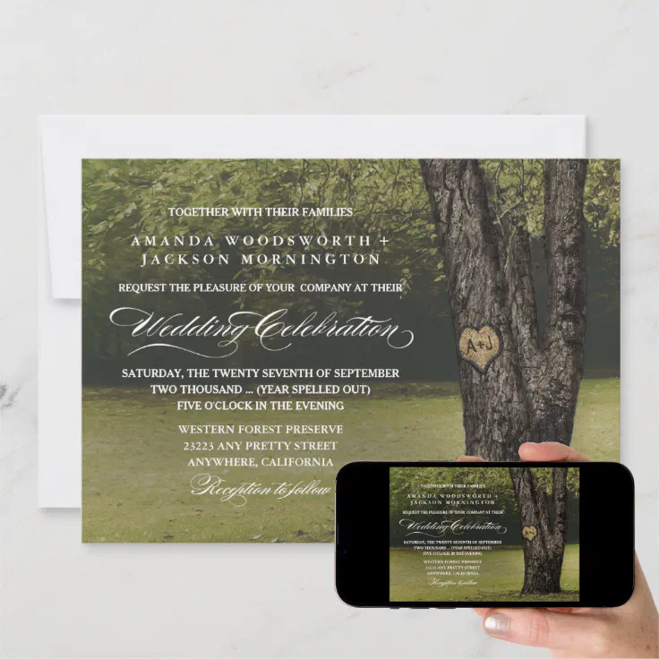 Rustic Initials Old Oak Tree Wedding Invitations | Zazzle