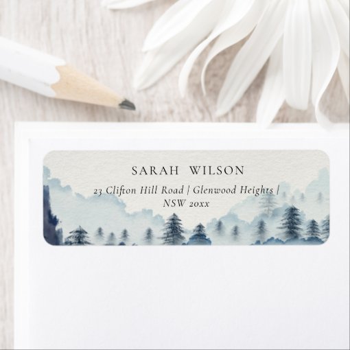 Rustic Ink Blue Navy Pine Woods Mountain Address Label | Zazzle