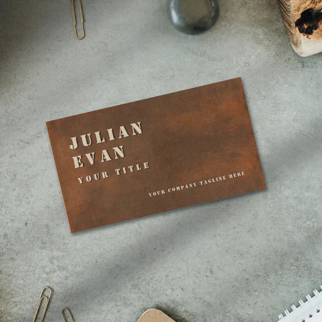 Rustic Iron Bold Stencil Masculine Metal Business Card | Zazzle