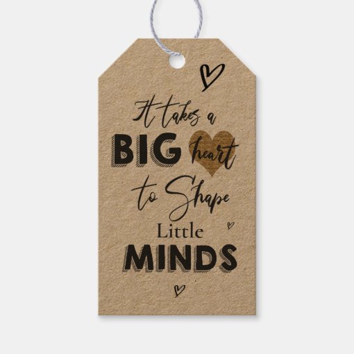 Rustic It Takes Big Heart Teacher Appreciation Gift Tags | Zazzle