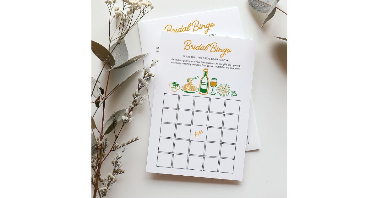 Rustic Italian Food Hand drawn Bridal Bingo game | Zazzle