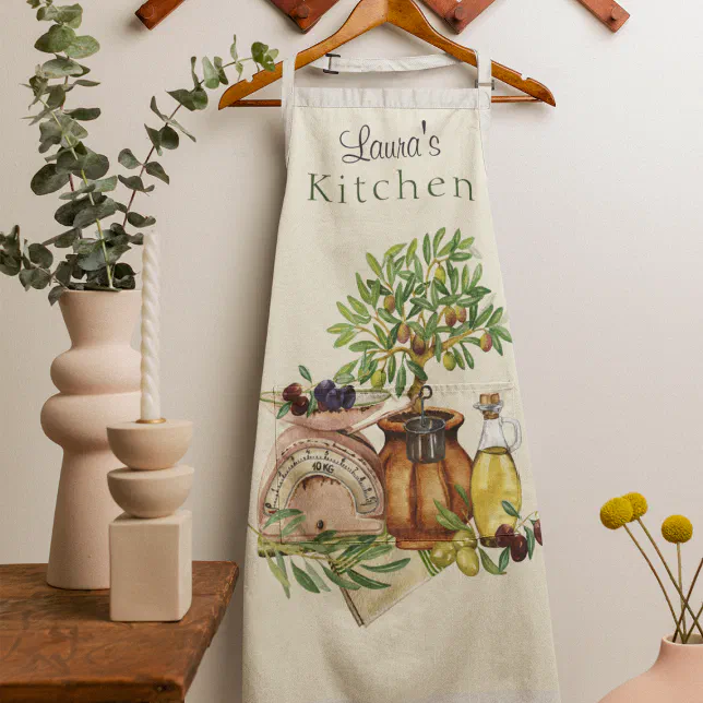 Rustic Italian Personalized Watercolor Apron | Zazzle