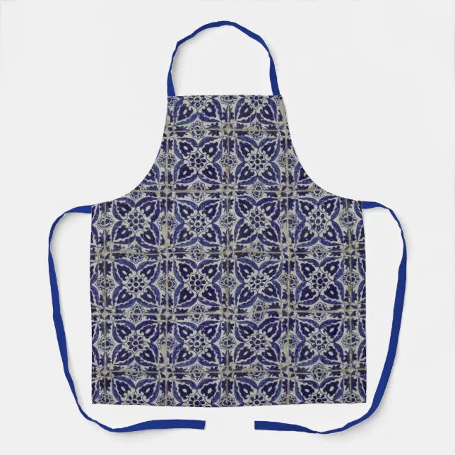 Rustic Italian Tiles Azulejo Blue White Geometric Apron | Zazzle